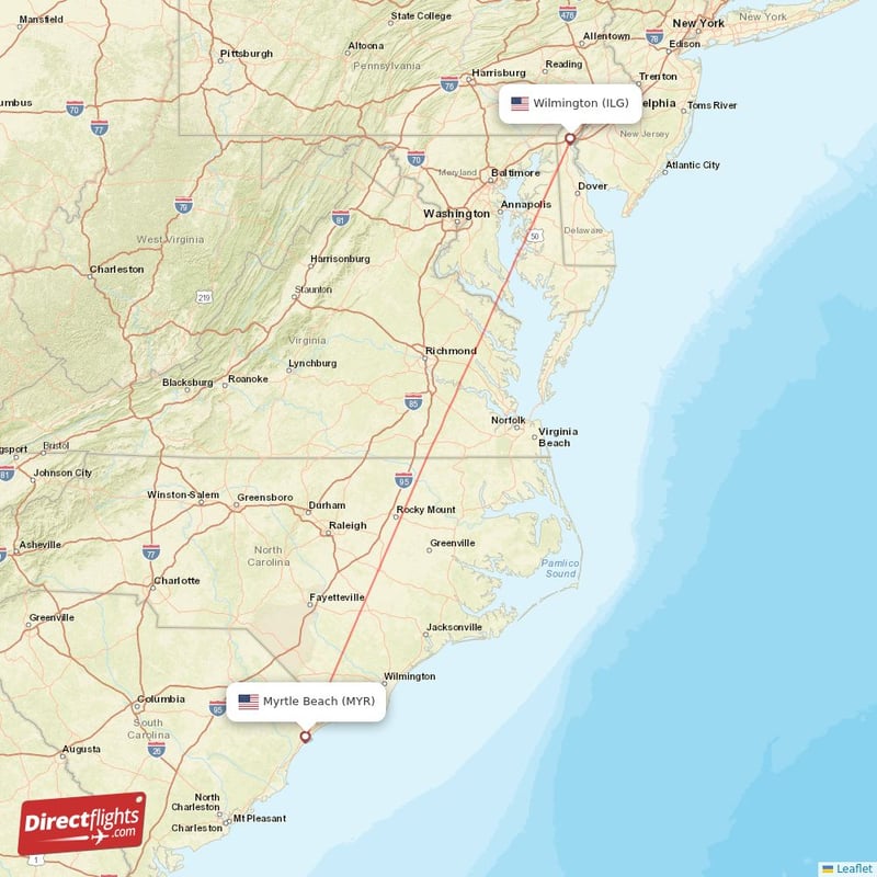 Direct flights from Wilmington to Myrtle Beach, ILG to MYR non-stop - Directflights.com