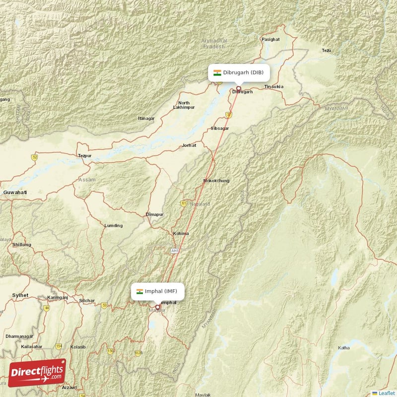 Direct flights from Imphal to Dibrugarh, IMF to DIB non-stop - Directflights.com