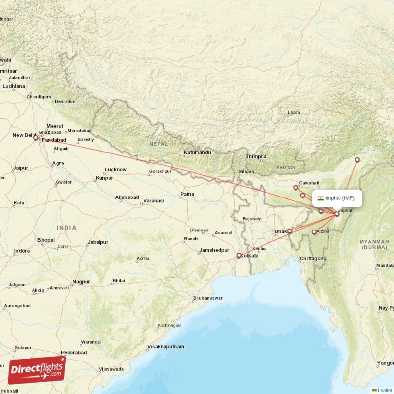 Direct flights from Imphal - 8 destinations - IMF, India ...