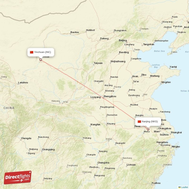 Direct flights from Yinchuan to Nanjing, INC to NKG non-stop ...