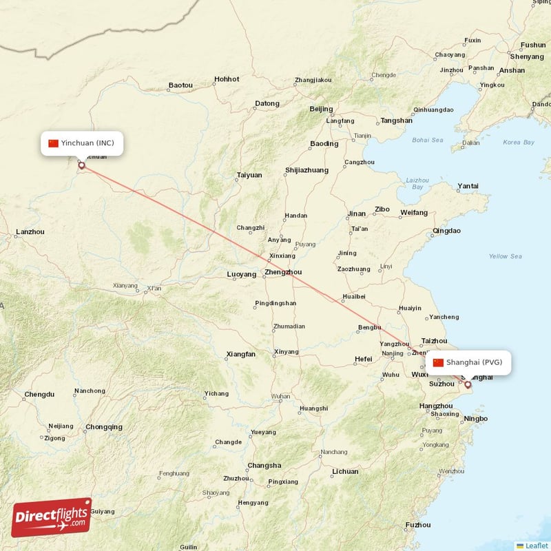 Direct flights from Yinchuan to Shanghai, INC to PVG non-stop - Directflights.com