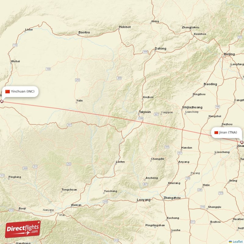 Direct flights from Yinchuan to Jinan, INC to TNA non-stop - Directflights.com
