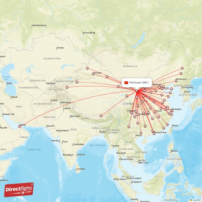 Direct flights to Yinchuan - INC, China - Directflights.com