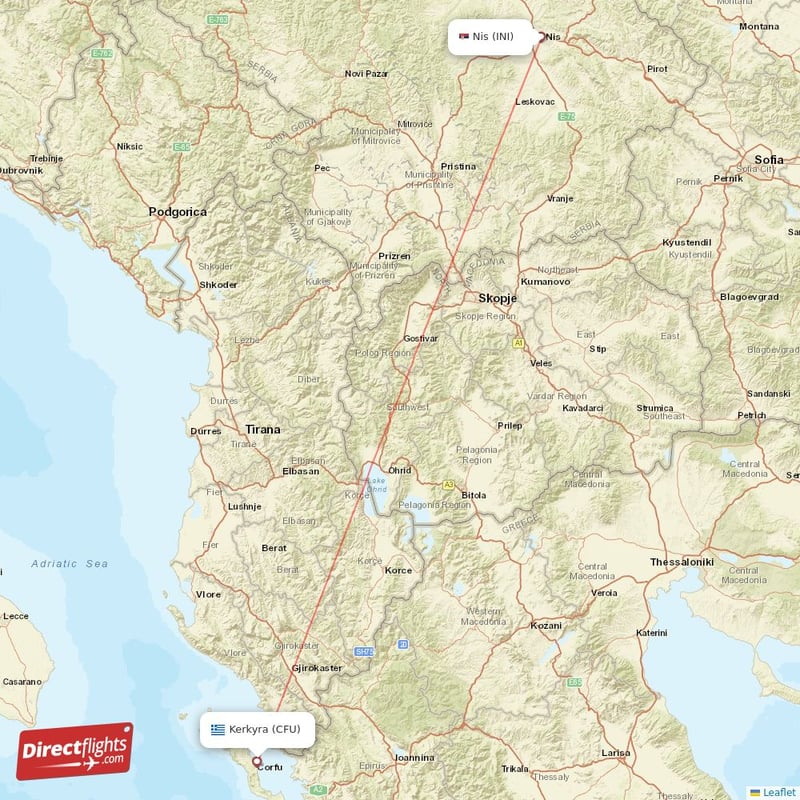 Direct flights from Nis to Kerkyra, INI to CFU non-stop - Directflights.com