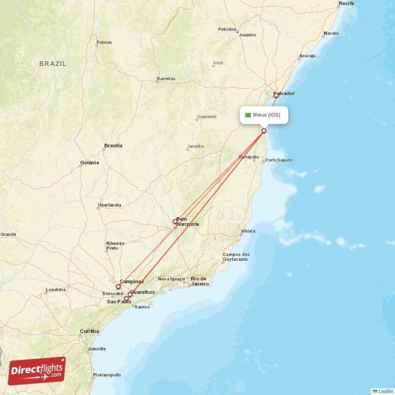 Direct flights from Ilheus - 5 destinations - IOS, Brazil ...