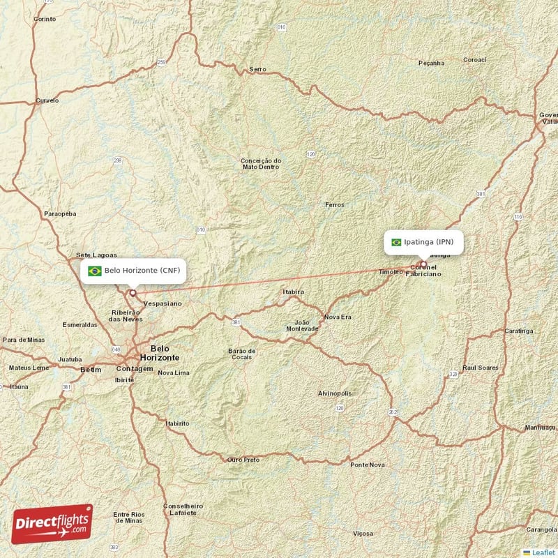 Direct flights from Ipatinga - 1 destinations - IPN, Brazil ...