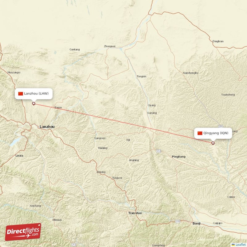 Direct flights from Qingyang to Lanzhou, IQN to LHW non-stop ...