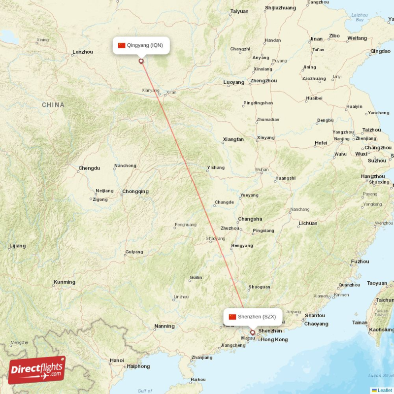 Direct flights from Qingyang to Shenzhen (IQN-SZX) - Directflights.com