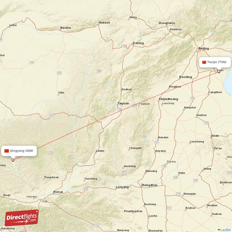 Direct flights from Tianjin to Qingyang, TSN to IQN non-stop ...