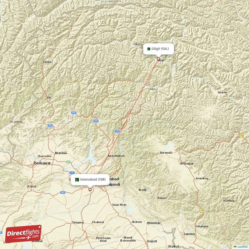 Direct flights from Islamabad to Gilgit, ISB to GIL non-stop - Directflights.com