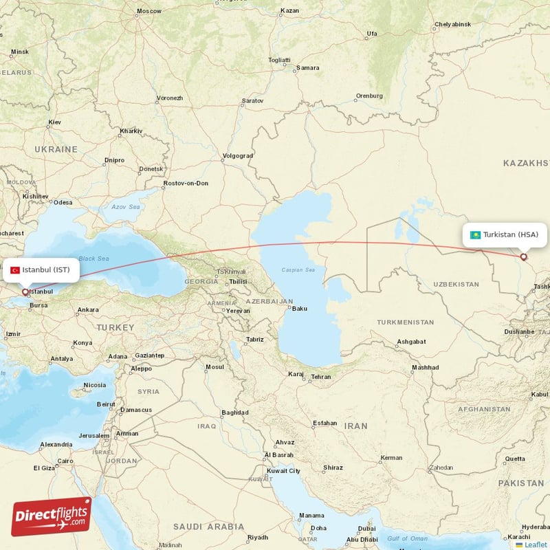 Direct flights from Istanbul to Turkistan, IST to HSA non-stop - Directflights.com