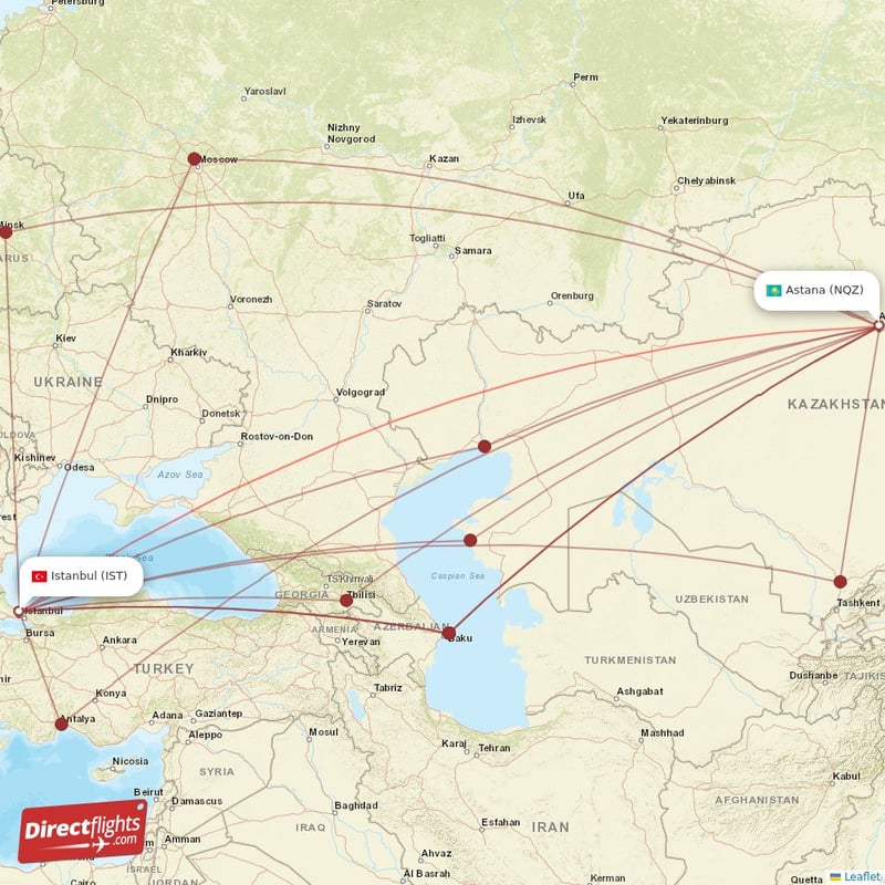 Direct flights from Istanbul to Astana, IST to NQZ non-stop - Directflights.com