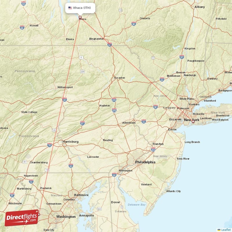 Direct flights from Ithaca - 2 destinations - ITH, USA - Directflights.com