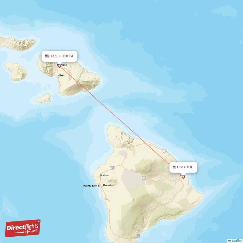 Direct flights from Hilo to Kahului, ITO to OGG non-stop - Directflights.com