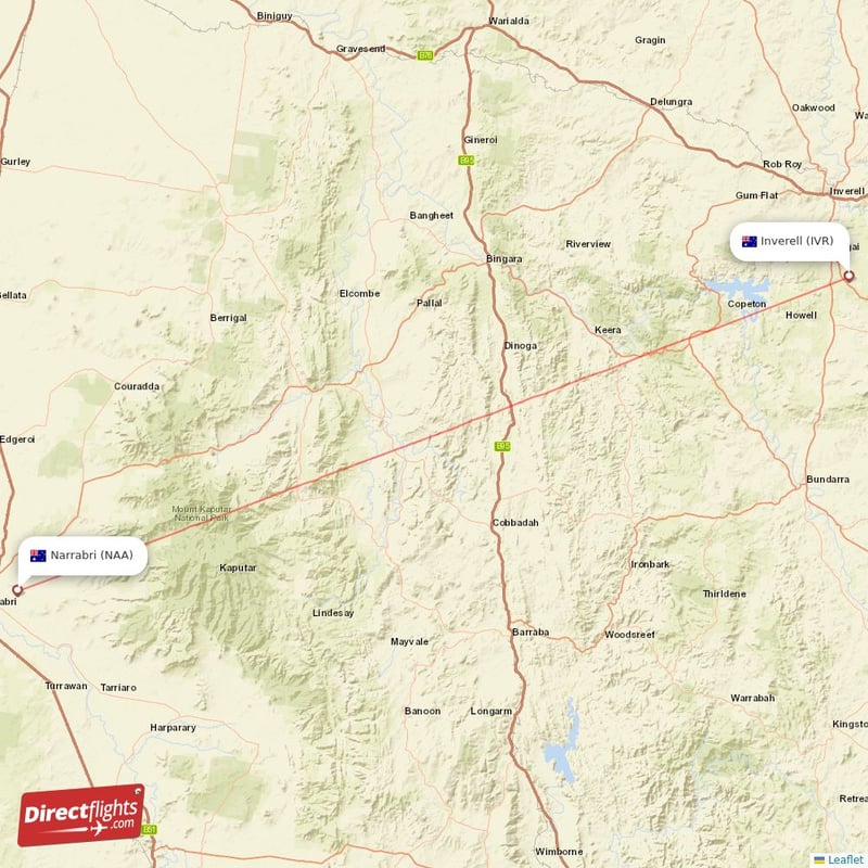 Direct flights from Inverell - 1 destinations - IVR, Australia ...
