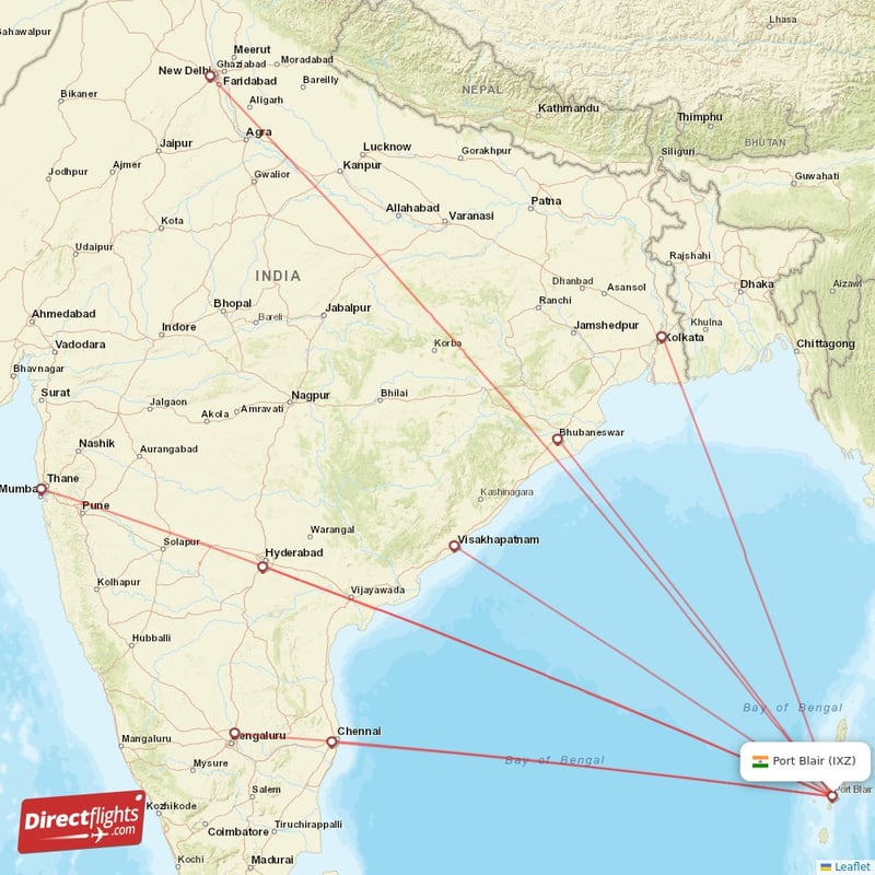 Direct flights to Port Blair - IXZ, India - Directflights.com