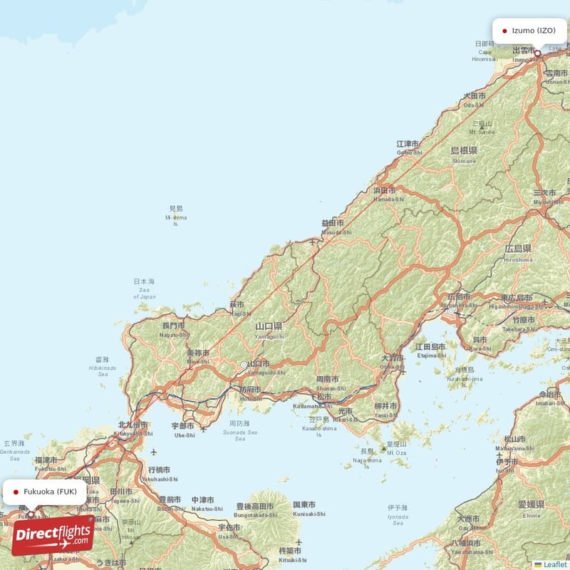 Direct flights from Izumo to Fukuoka, IZO to FUK non-stop - Directflights.com