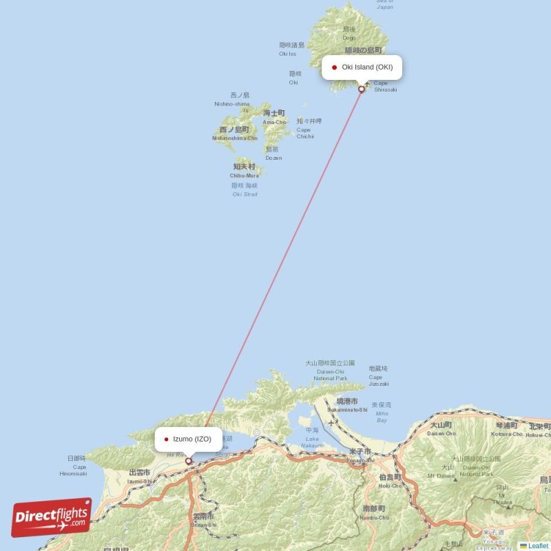 Direct flights from Izumo to Oki Island, IZO to OKI non-stop ...