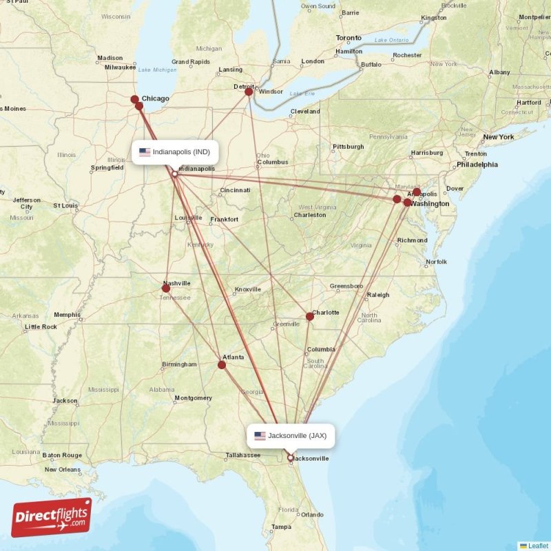 Direct flights from Jacksonville to Indianapolis (JAX-IND ...