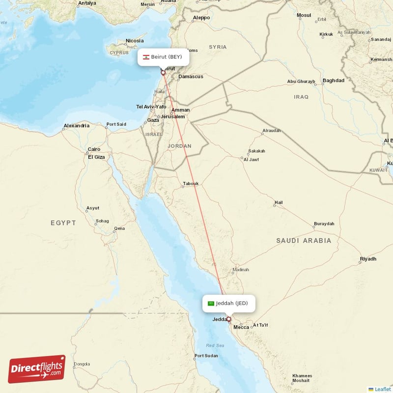 Direct flights from Jeddah to Beirut, JED to BEY non-stop - Directflights.com