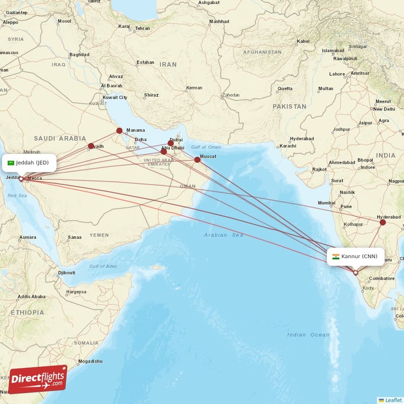 Direct flights from Jeddah to Kannur, JED to CNN non-stop - Directflights.com