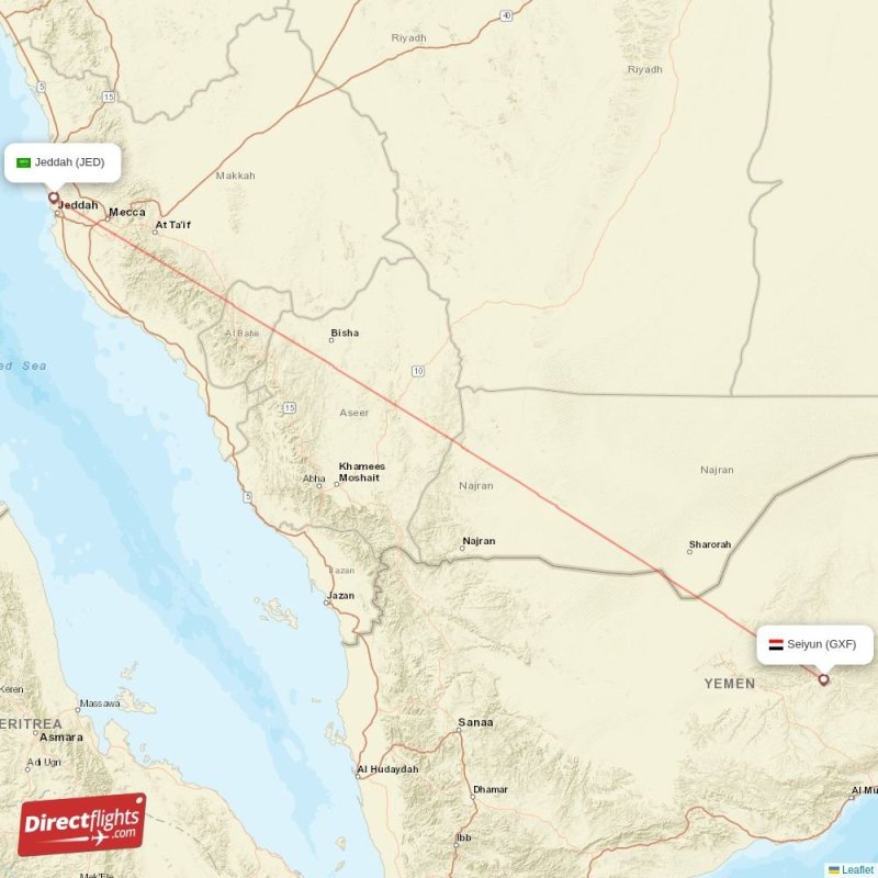 Direct flights from Jeddah to Seiyun (JED-GXF) - Directflights.com