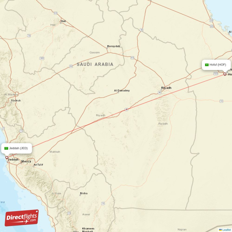Direct flights from Jeddah to Hofuf (JED-HOF) - Directflights.com