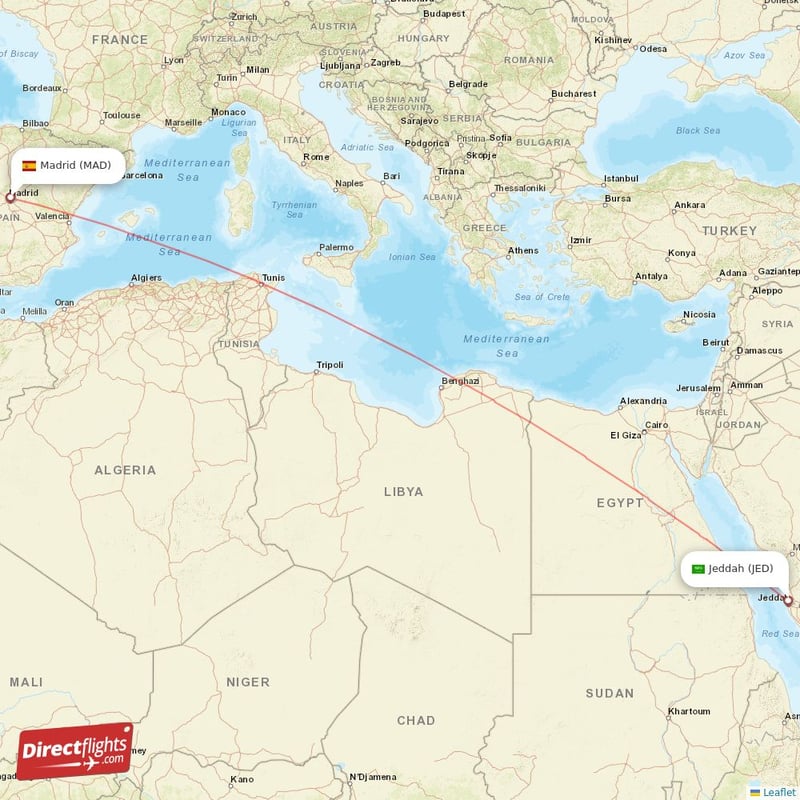 Direct flights from Jeddah to Madrid, JED to MAD non-stop - Directflights.com