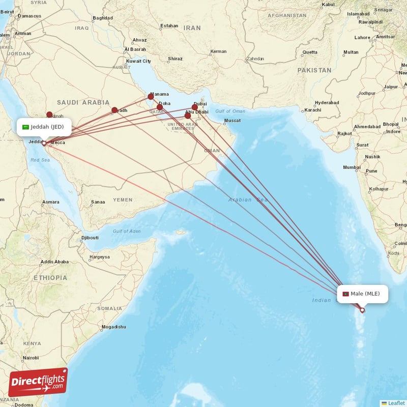 Direct flights from Jeddah to Male, JED to MLE non-stop - Directflights.com