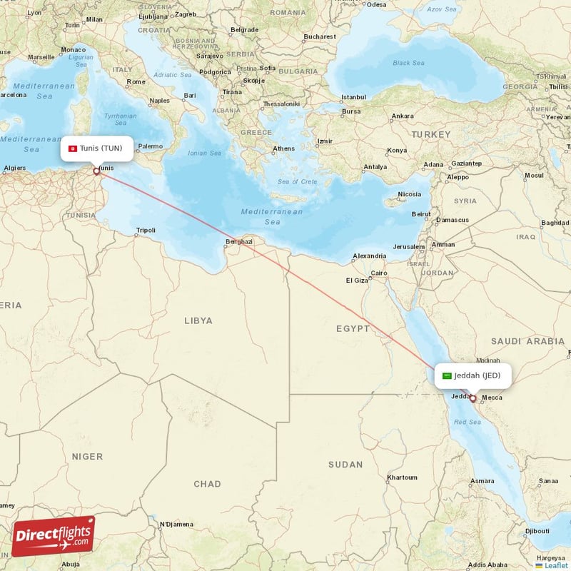 Direct flights from Jeddah to Tunis, JED to TUN non-stop - Directflights.com
