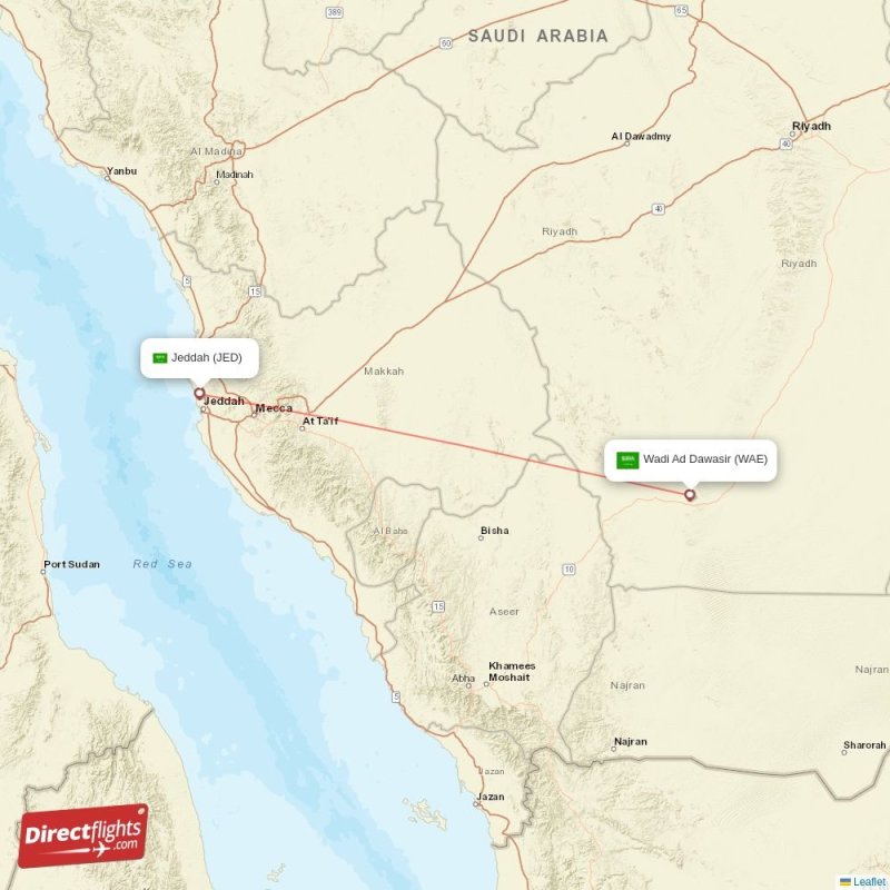 Direct flights from Jeddah to Wadi Ad Dawasir, JED to WAE non-stop ...