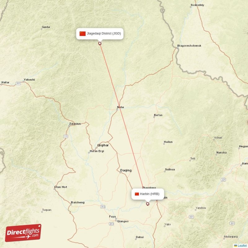 Direct flights from Jiagedaqi District to Harbin (JGD-HRB ...