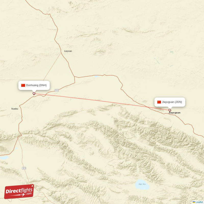 Direct flights from Jiayuguan to Dunhuang (JGN-DNH) - Directflights.com