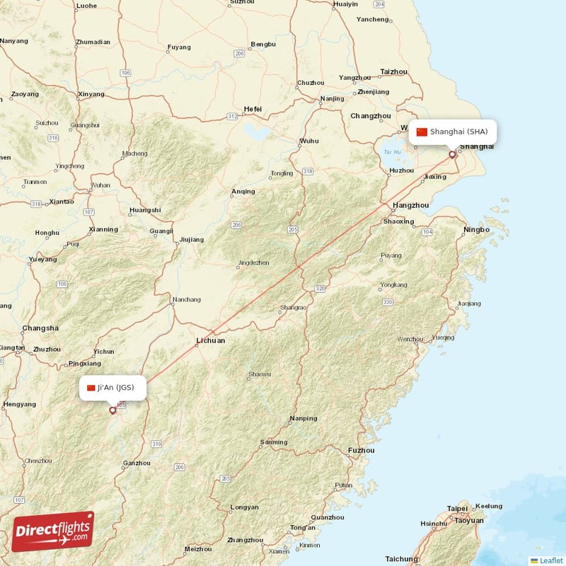 Direct flights from Ji'An to Shanghai, JGS to SHA non-stop ...