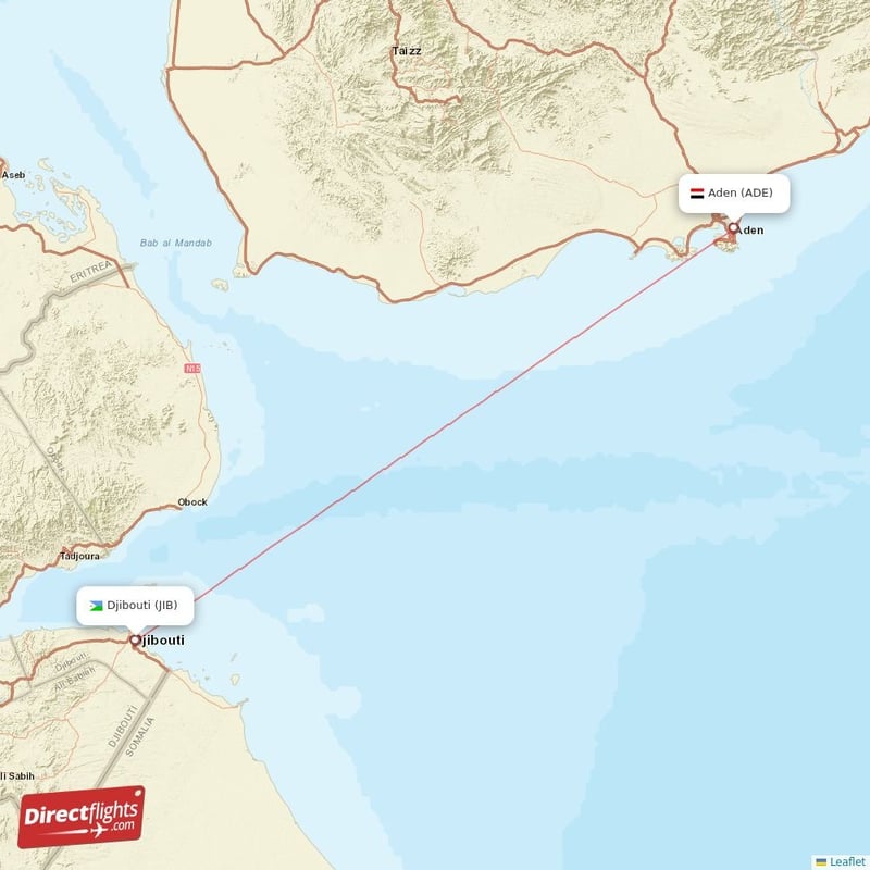 Direct flights from Djibouti to Aden, JIB to ADE non-stop - Directflights.com