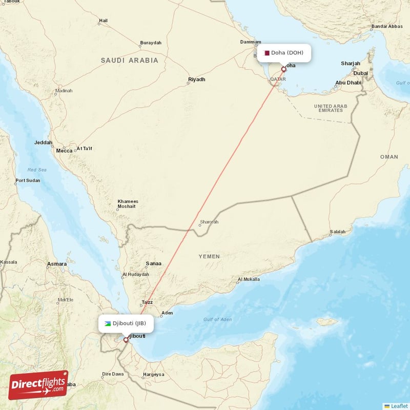Direct flights from Djibouti to Doha, JIB to DOH non-stop - Directflights.com