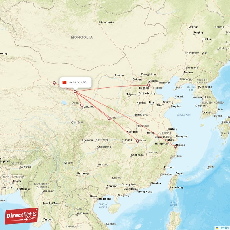 Direct flights to Jinchang - JIC, China - Directflights.com