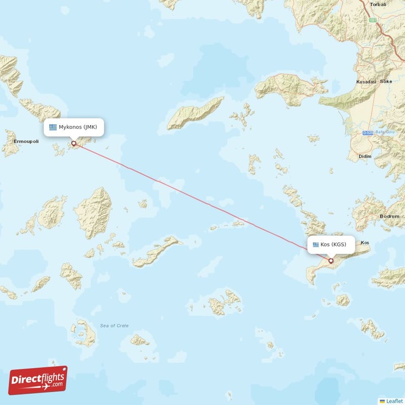 Direct flights from Mykonos to Kos, JMK to KGS non-stop - Directflights.com
