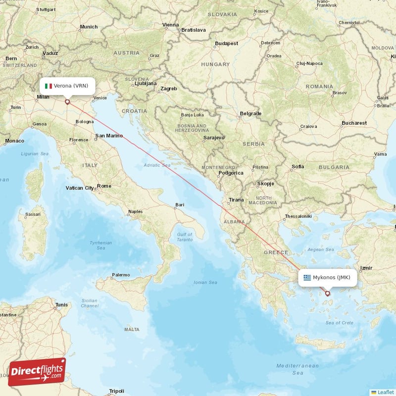 Direct flights from Mykonos to Verona, JMK to VRN non-stop ...