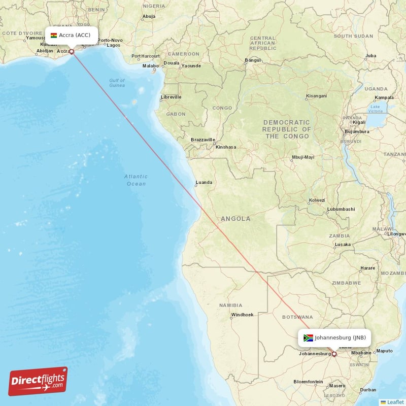 Direct flights from Johannesburg to Accra, JNB to ACC non-stop ...