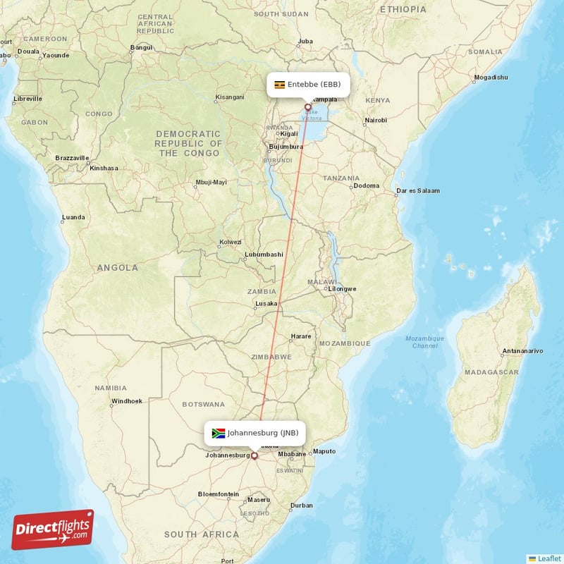 Direct flights from Johannesburg to Entebbe, JNB to EBB non-stop - Directflights.com