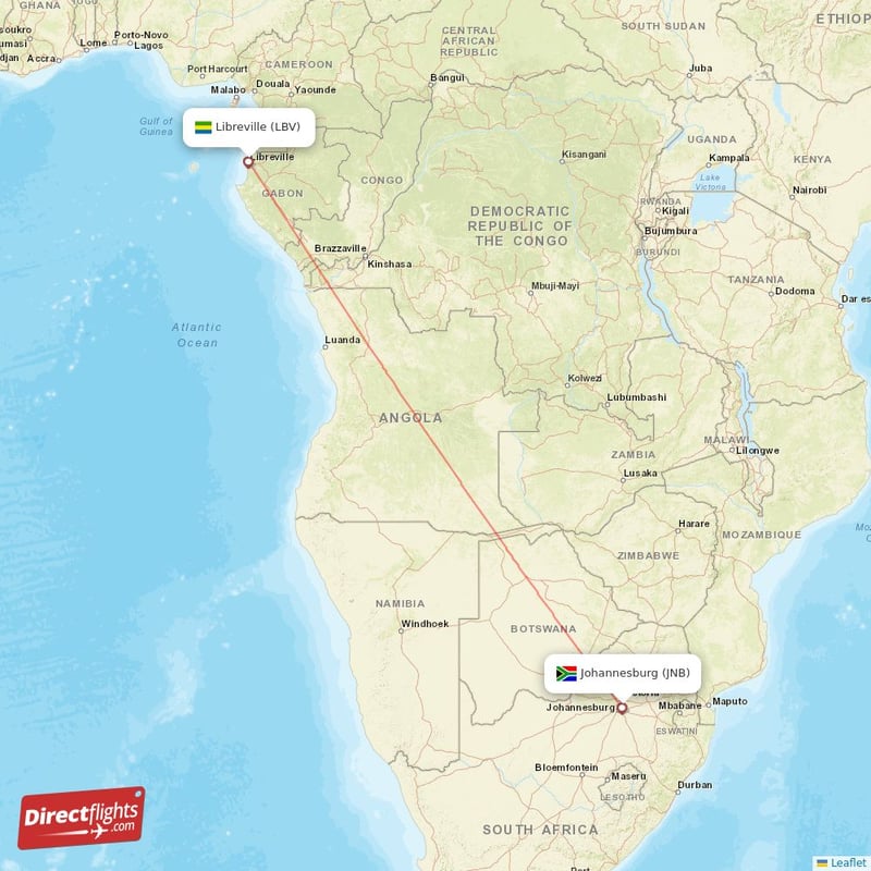Direct flights from Johannesburg to Libreville, JNB to LBV non-stop - Directflights.com