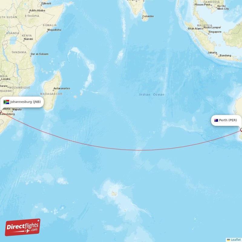 Direct flights from Johannesburg to Perth, JNB to PER non-stop - Directflights.com