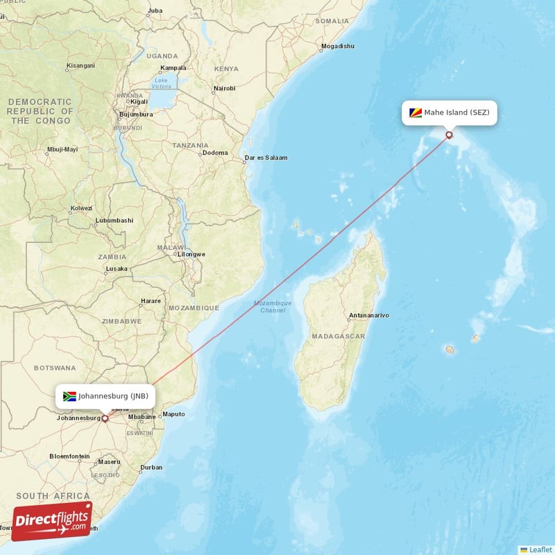Direct flights from Johannesburg to Mahe Island, JNB to SEZ non-stop - Directflights.com