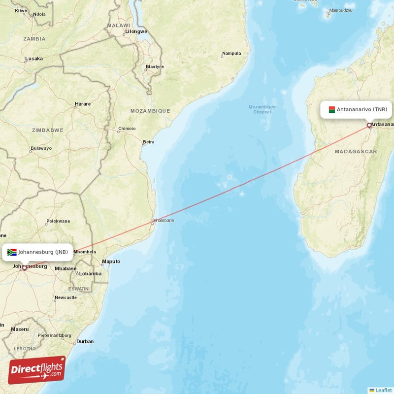 Direct flights from Johannesburg to Antananarivo, JNB to TNR non-stop - Directflights.com