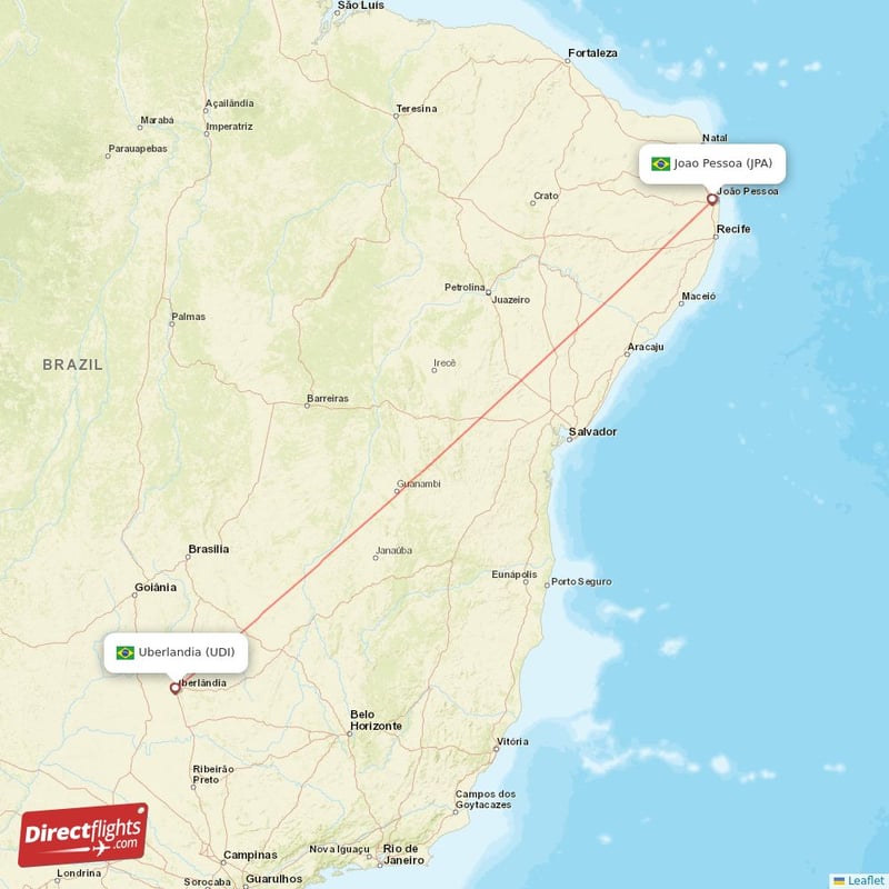 Direct flights from Joao Pessoa to Uberlandia, JPA to UDI non-stop ...