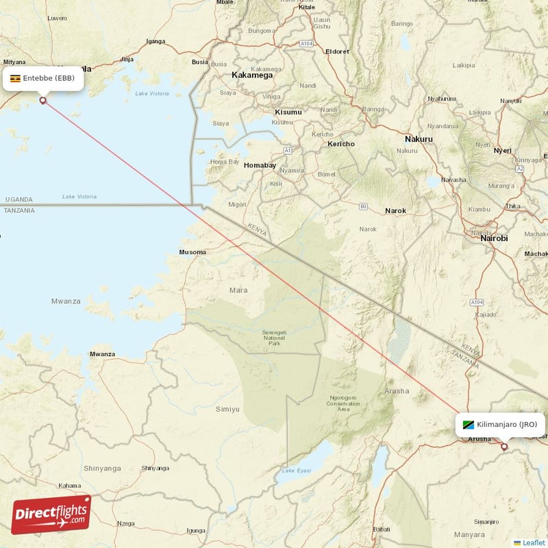 Direct flights from Kilimanjaro to Entebbe, JRO to EBB non-stop - Directflights.com