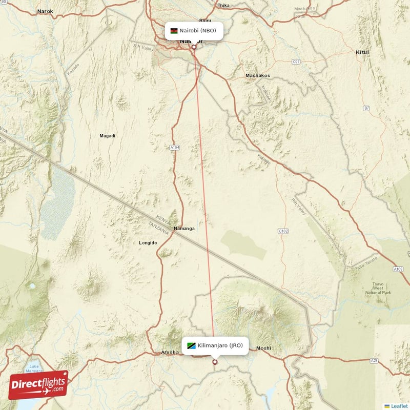 Direct flights from Kilimanjaro to Nairobi, JRO to NBO non-stop - Directflights.com