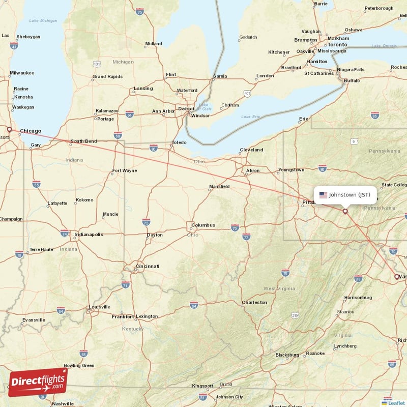 Direct flights from Johnstown - 2 destinations - JST, USA - Directflights.com