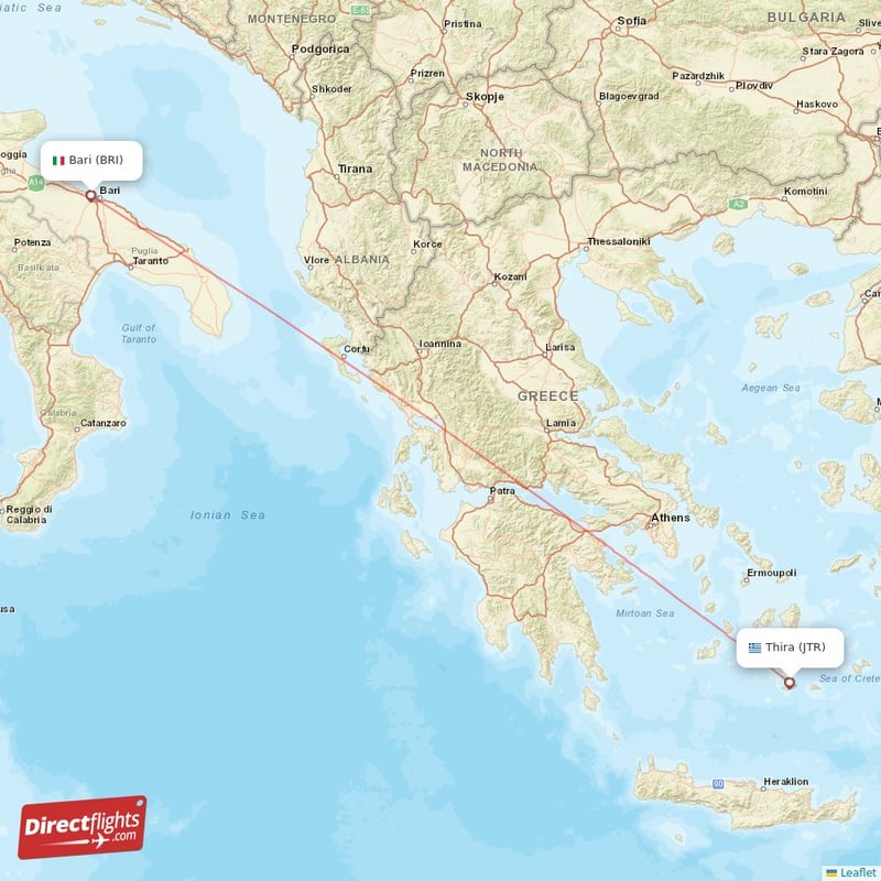 Direct flights from Thira to Bari, JTR to BRI non-stop - Directflights.com